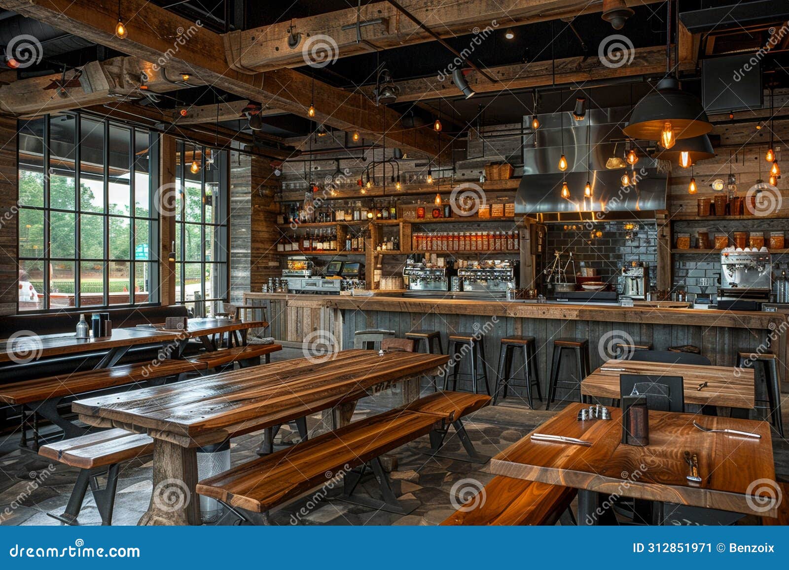 Farm-to-table Restaurant Interior with Rustic Decor and Open Kitchen ...