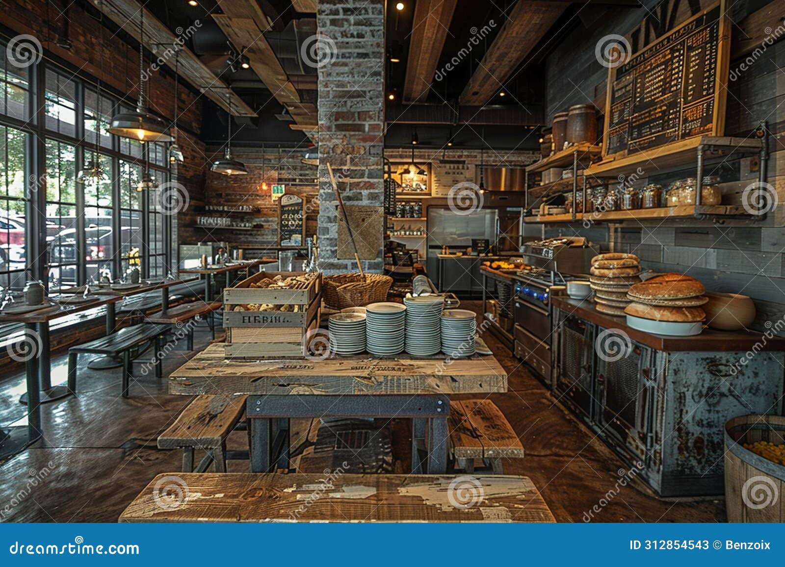 Farm-to-table Restaurant Interior with Rustic Decor and Open Kitchen ...