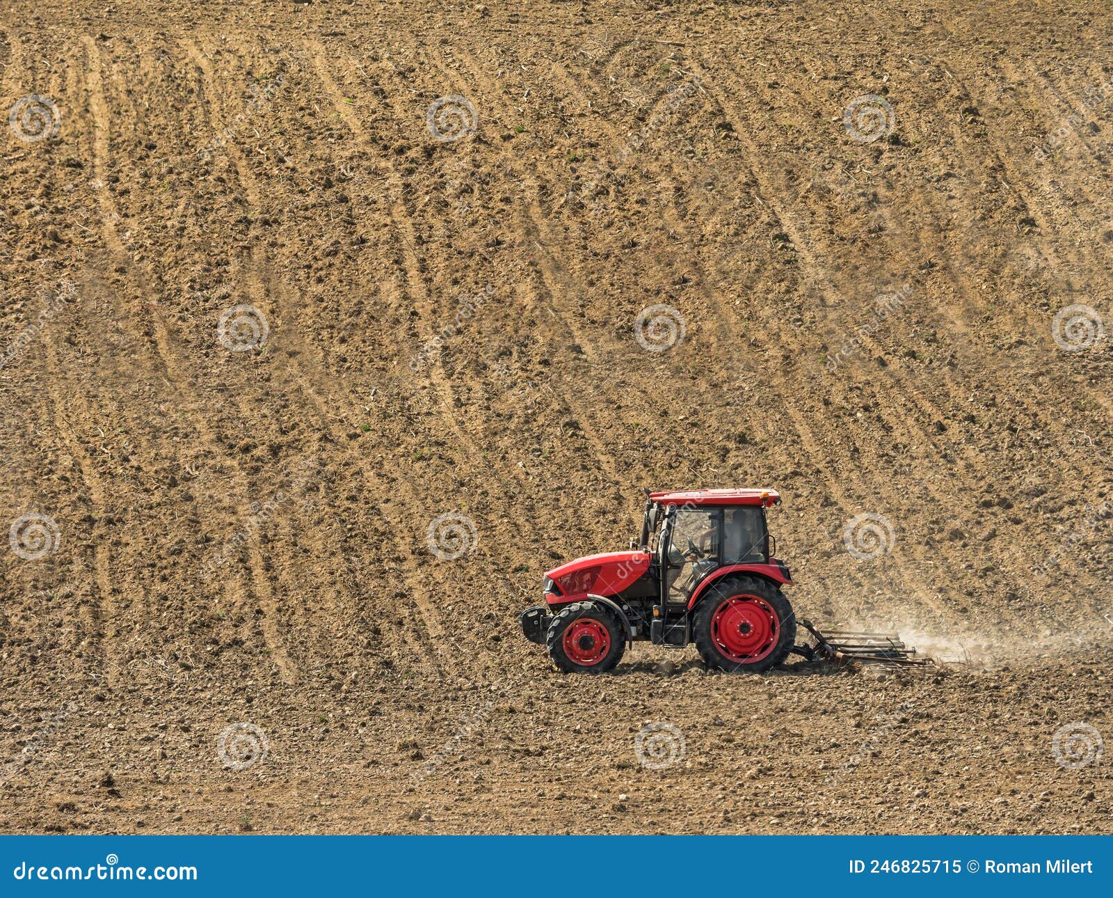 Farm Tractor Harrowing Arable Field Stock Image - Image of land, arable ...