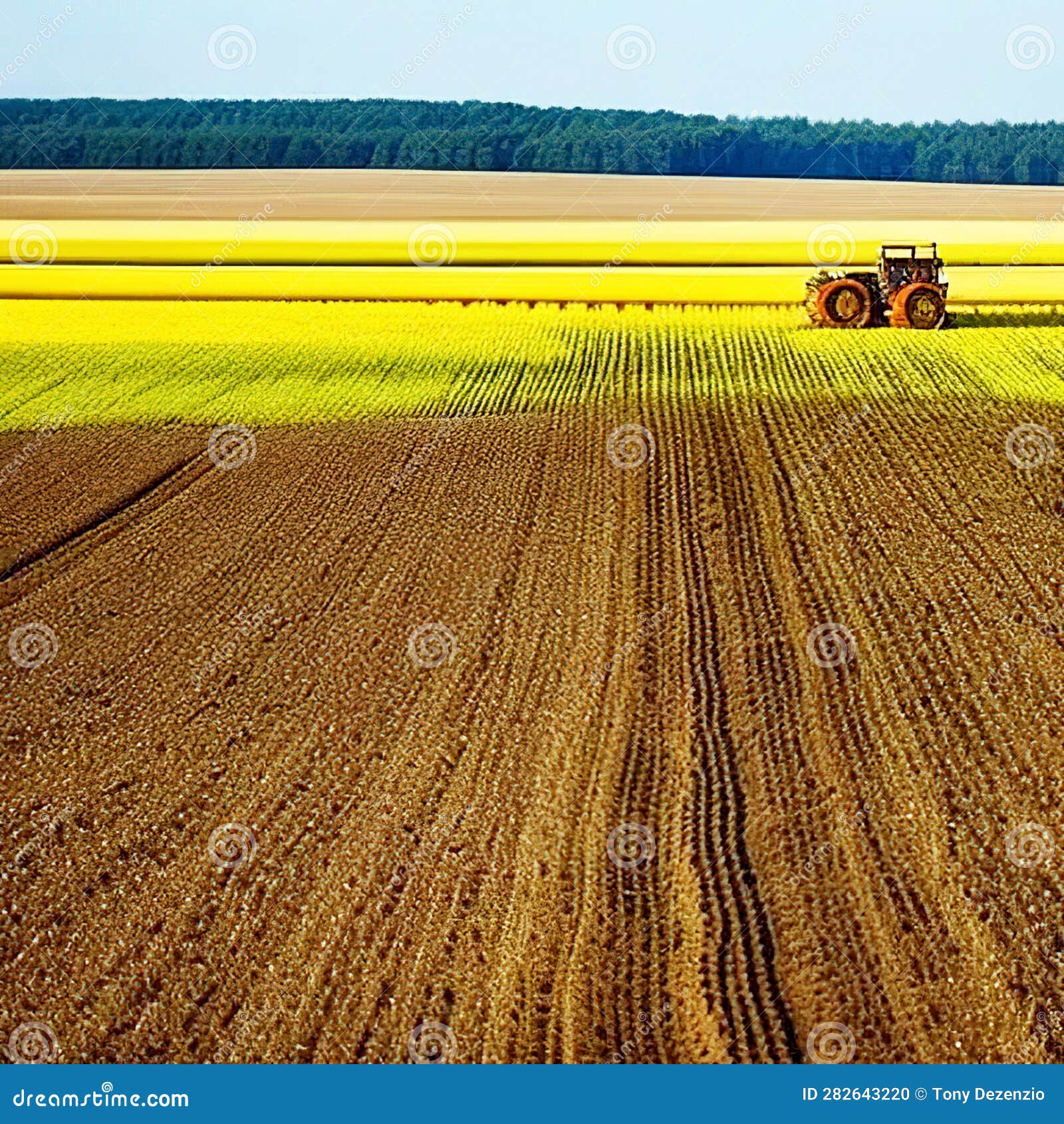 Farm Tractor Plowing stock illustration. Illustration of landscape ...