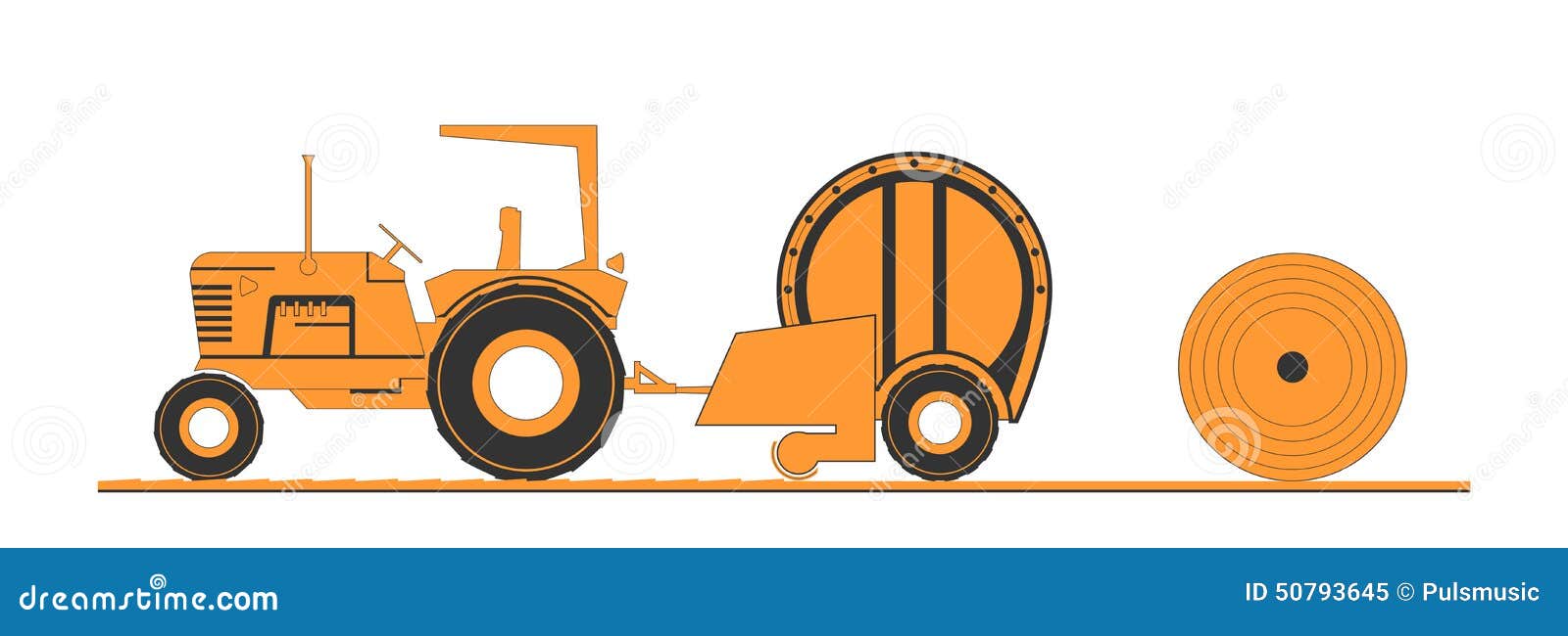 Farm Tractor and Round Baler Stock Vector - Illustration of cotton ...