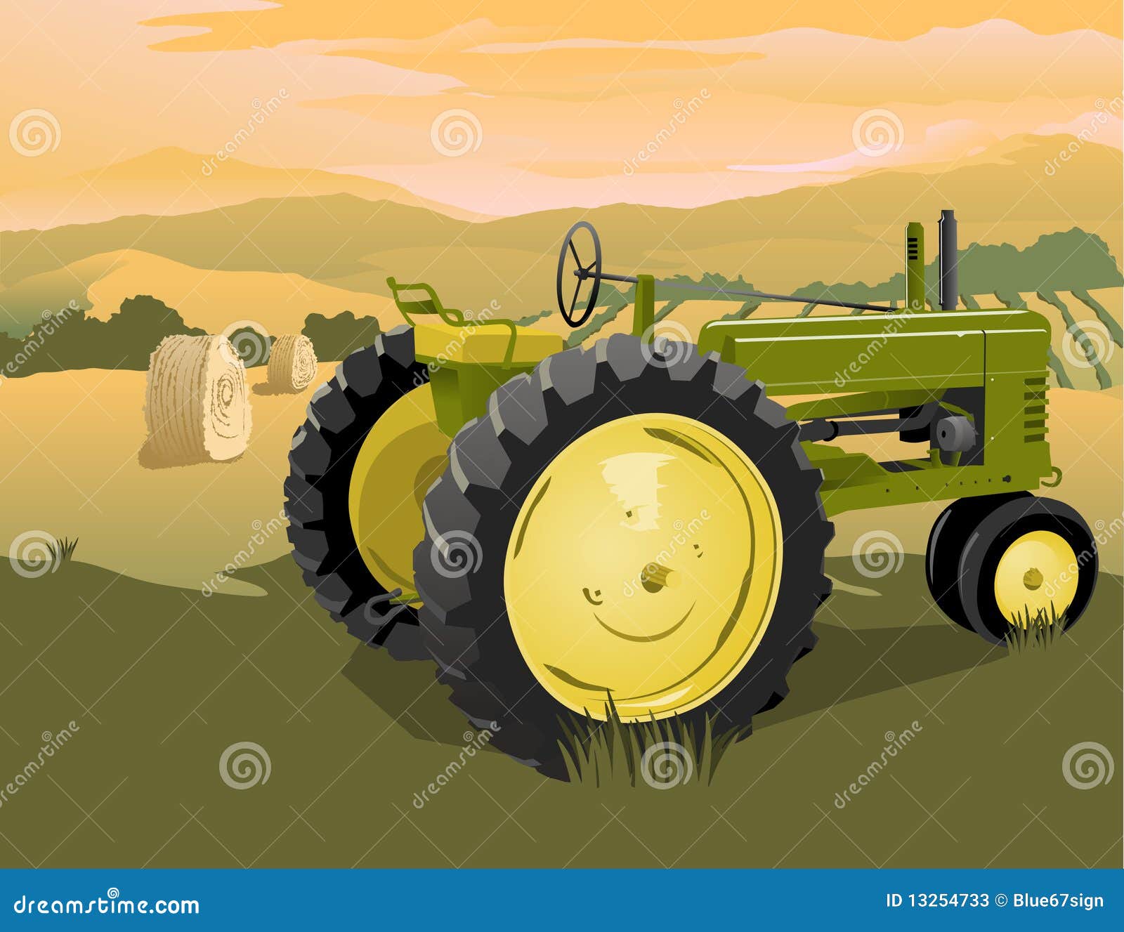 Farm Tractor Scene stock vector. Illustration of prairie - 13254733
