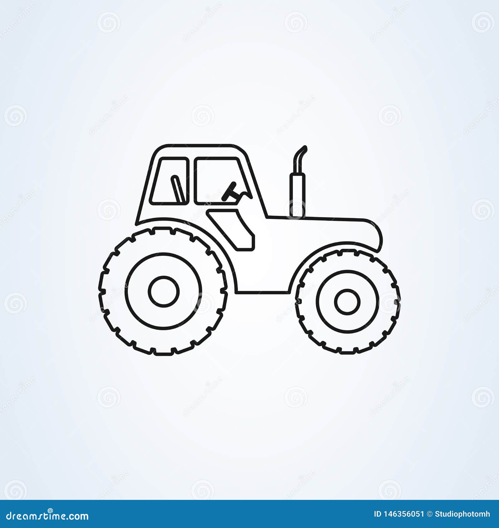Farm Tractor Side on View Illustration Line Art. Vector Agricultural ...