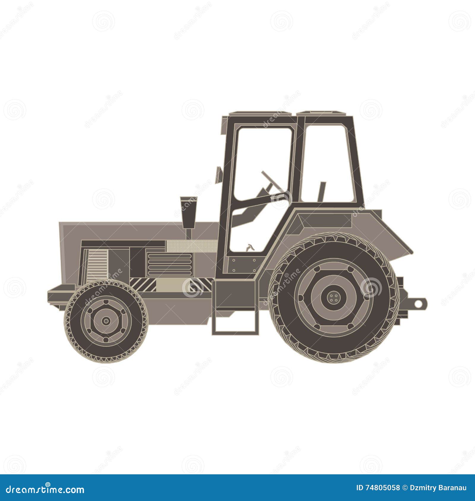 Farm Tractor Side View Monochrome Flat in Gray Color Theme Stock Vector ...