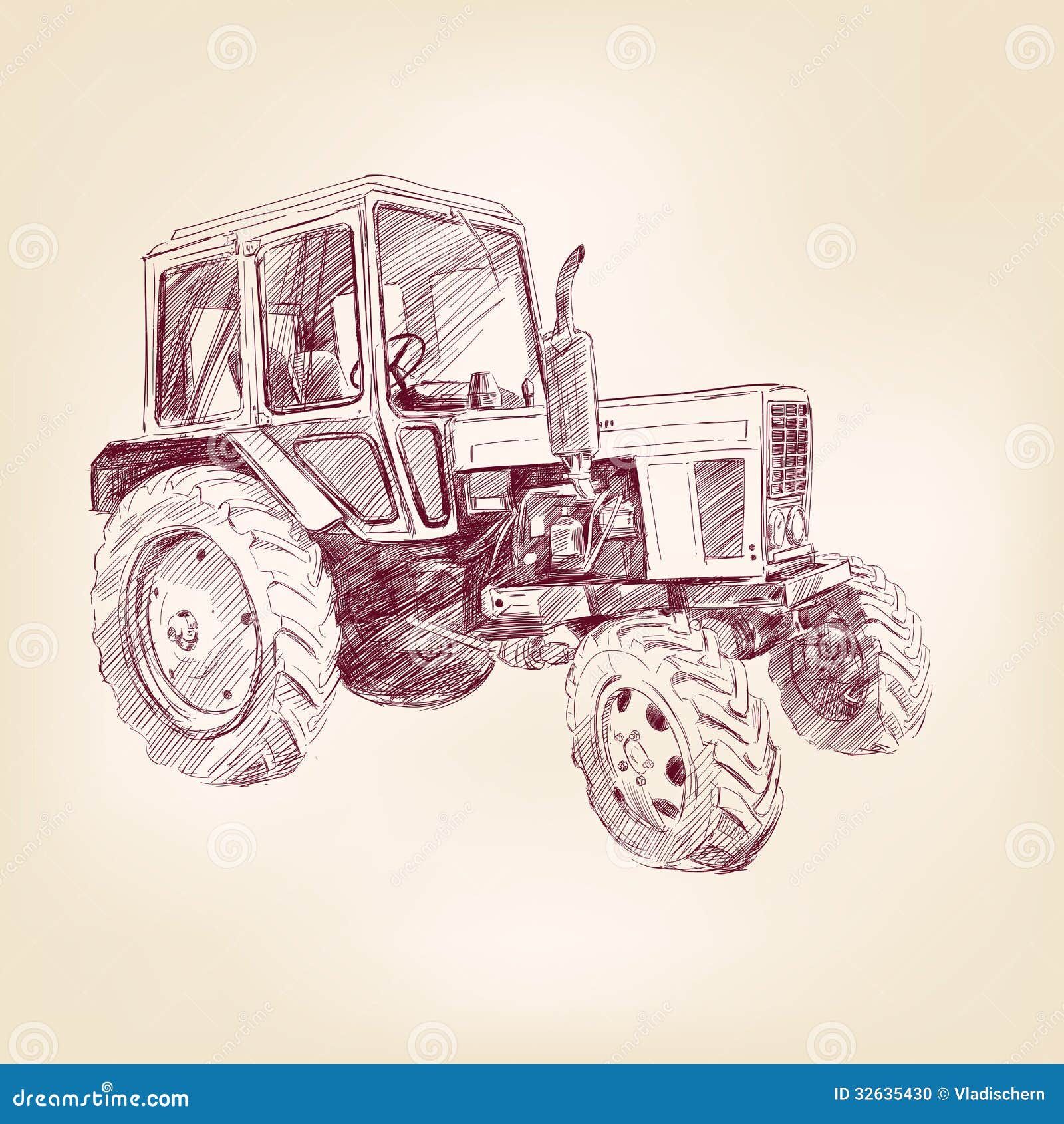 Farm Tractor. Hand-drawn Sketch. Vector Illustration | CartoonDealer ...