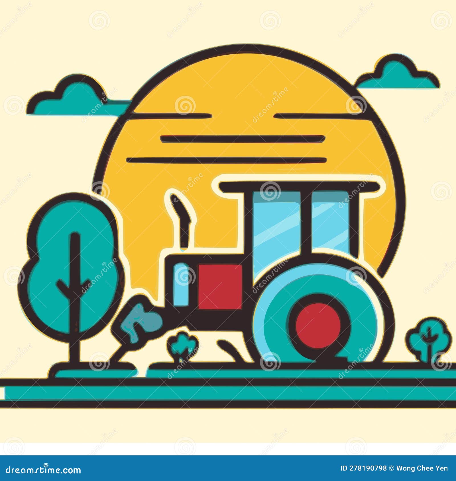 Tractor Farm Sun Vector Graphic Stock Illustration - Illustration of ...