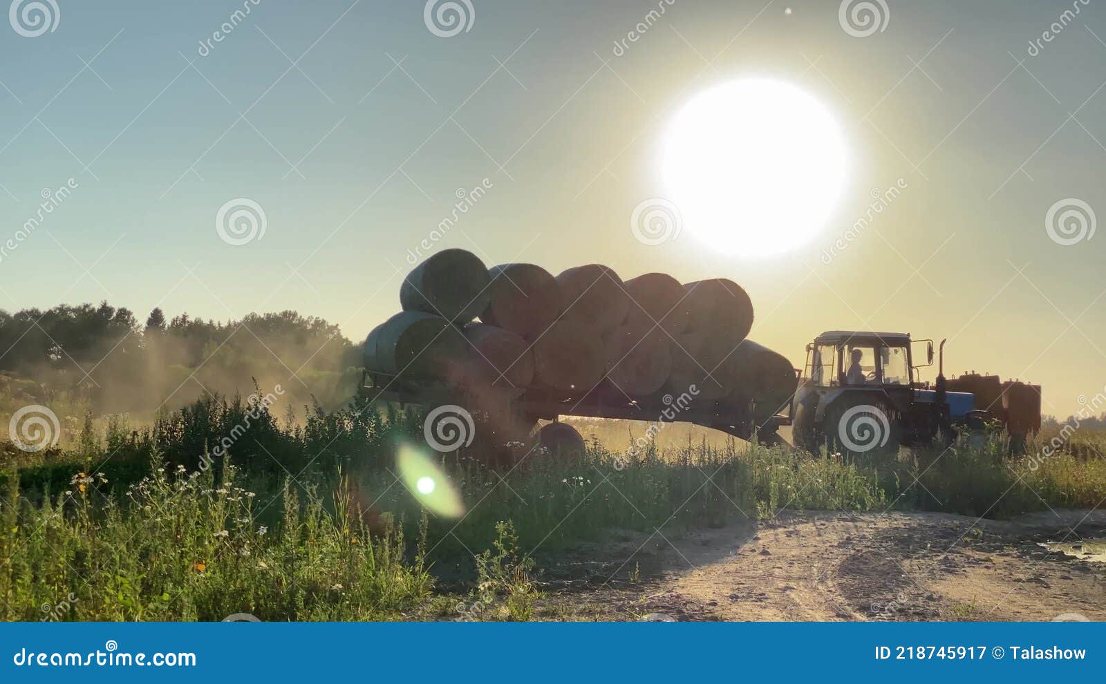 Farm Tractors Carry Rolls of Hay Stock Video - Video of agricultural ...