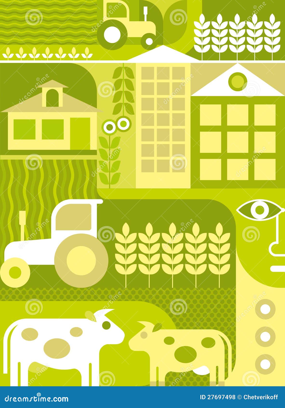 Farm Vector Tools And Symbols House, Traktor Cartoon Farming Village ...
