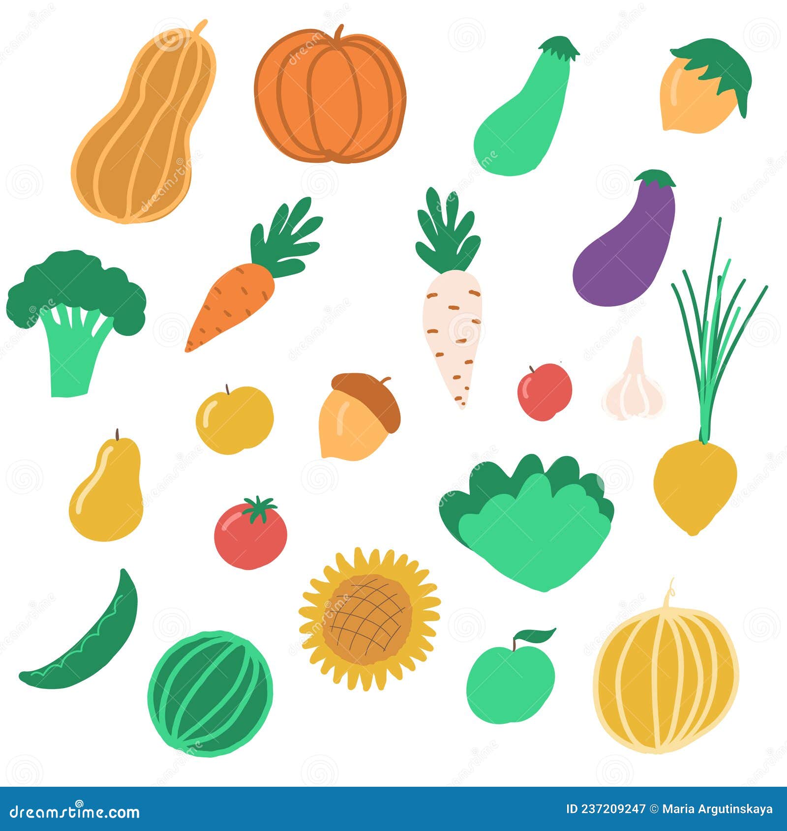 Farm Vegetables Vector Handdrawn Simple Isolated Icons Harvest Set ...
