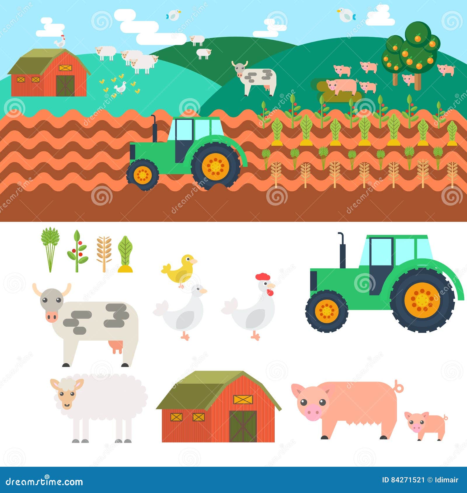 Farm in Village. Elements for Game: Sprites and Tile Sets Stock Vector ...