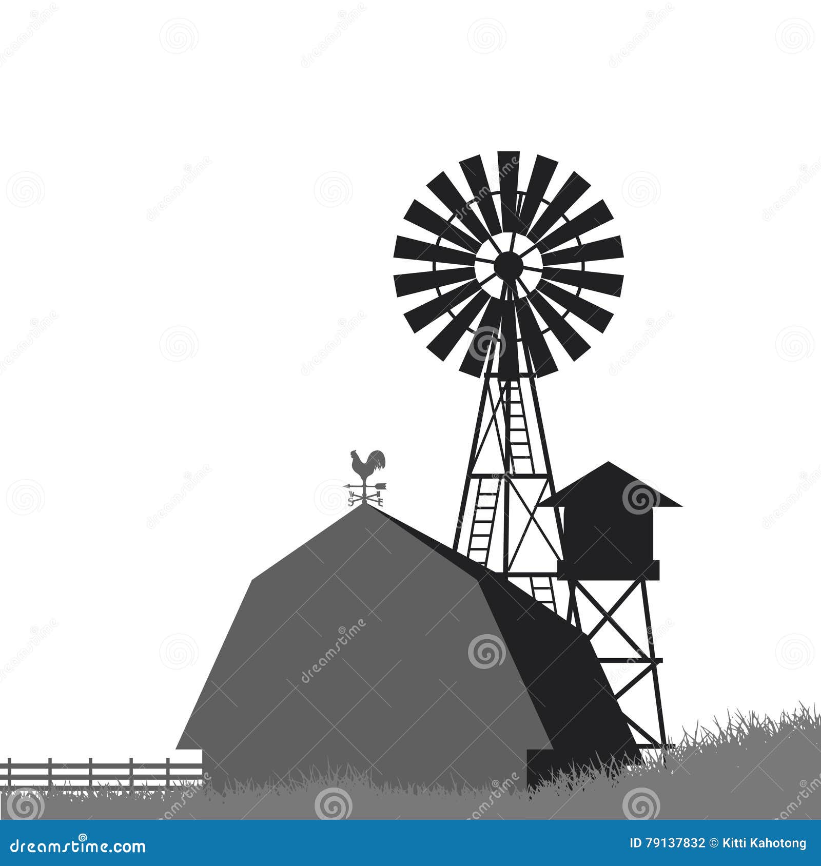 Farm Windmill, Barn, Fence, House Stock Vector - Illustration of doodle ...