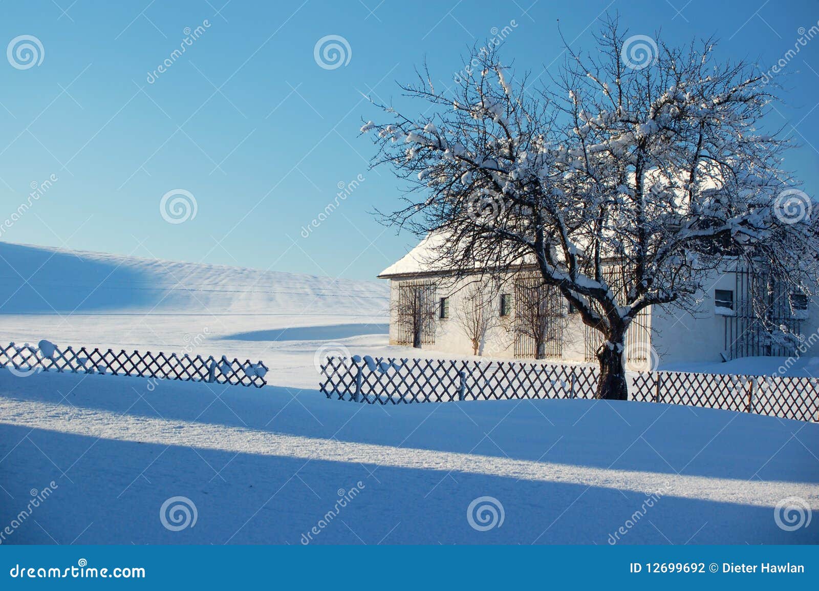 Farm in Winter Landscape stock photo. Image of roof, country - 12699692