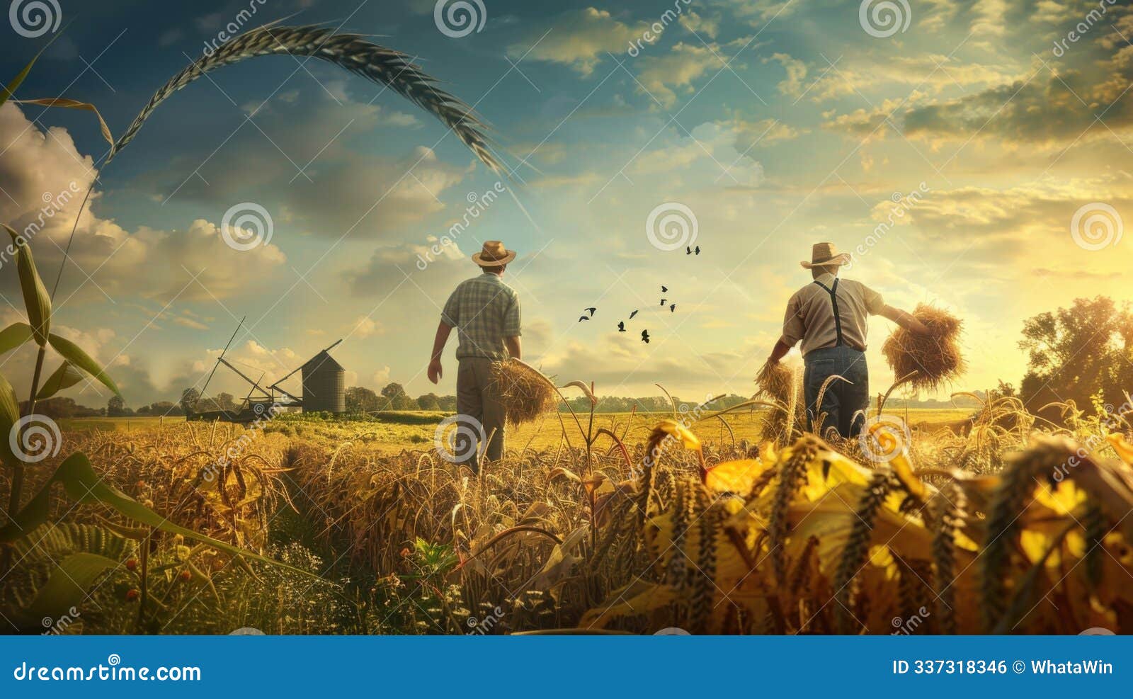 Farm Workers Portrait on the Wheat Field Background Stock Photo - Image ...