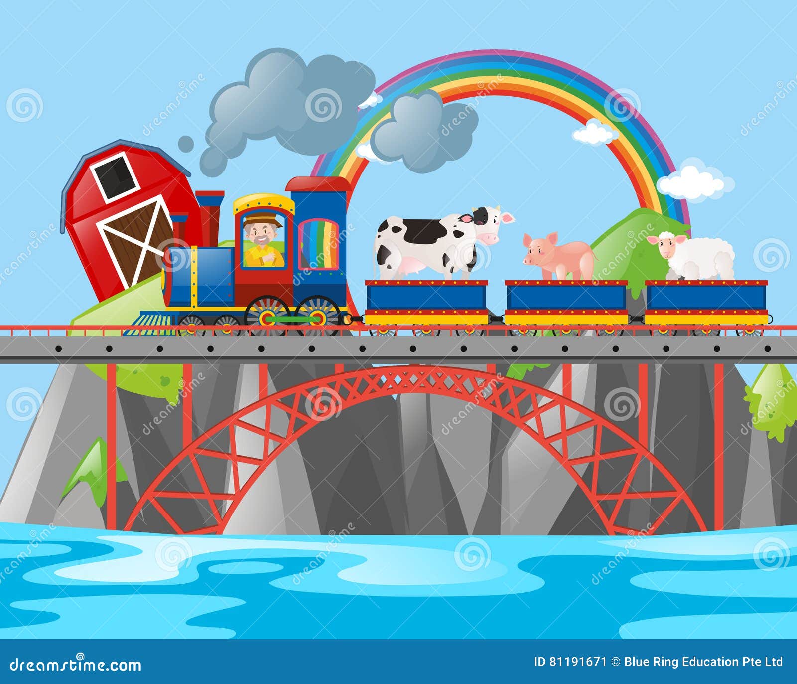 Farmer and Animals on the Train Stock Vector - Illustration of farm ...