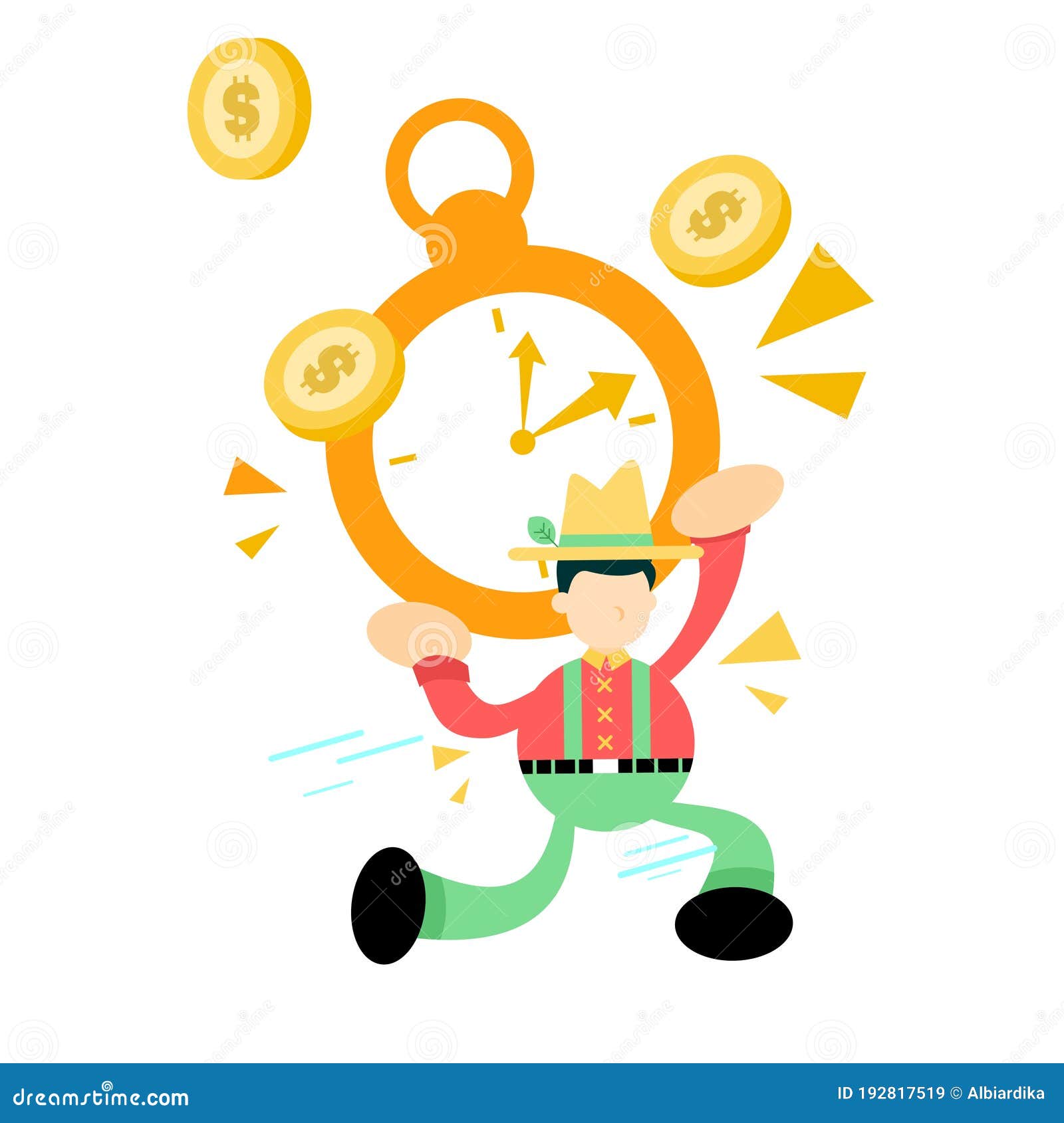 Farmer Man Pick Time Clock Cartoon Doodle Flat Design Vector ...