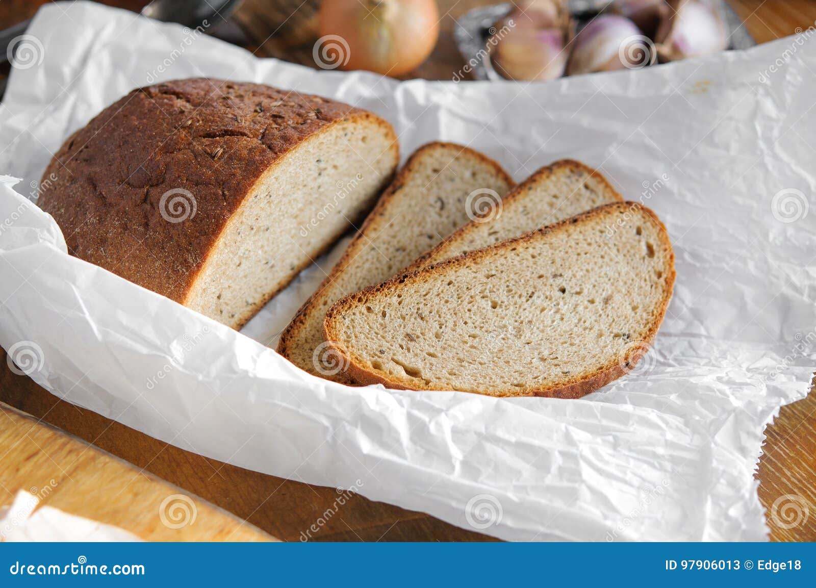 Farmer Bread on Baking Paper, Vintage Country Table Stock Image - Image ...