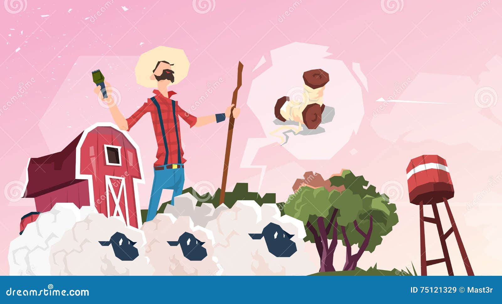 Farmer Breeding Sheep Wool Farm Stock Vector - Illustration of material ...