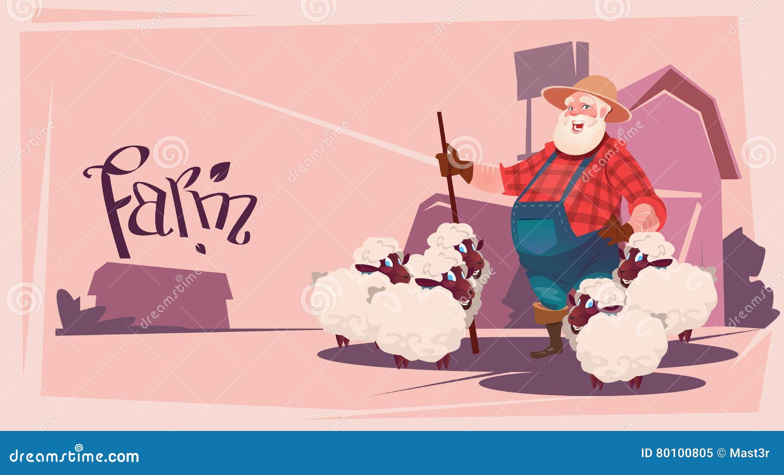 Farmer Breeding Sheep Wool Farm Stock Vector - Illustration of ...