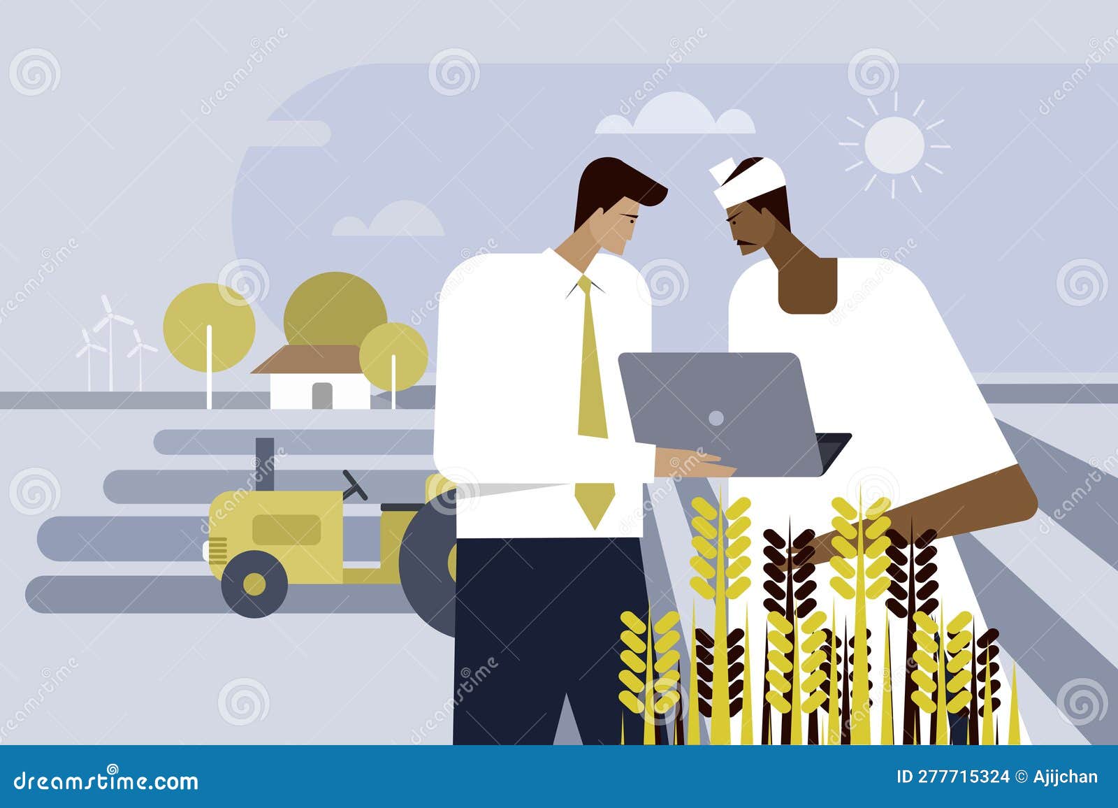 A Businessman Explaining Things To a Farmer Using His Laptop Computer ...