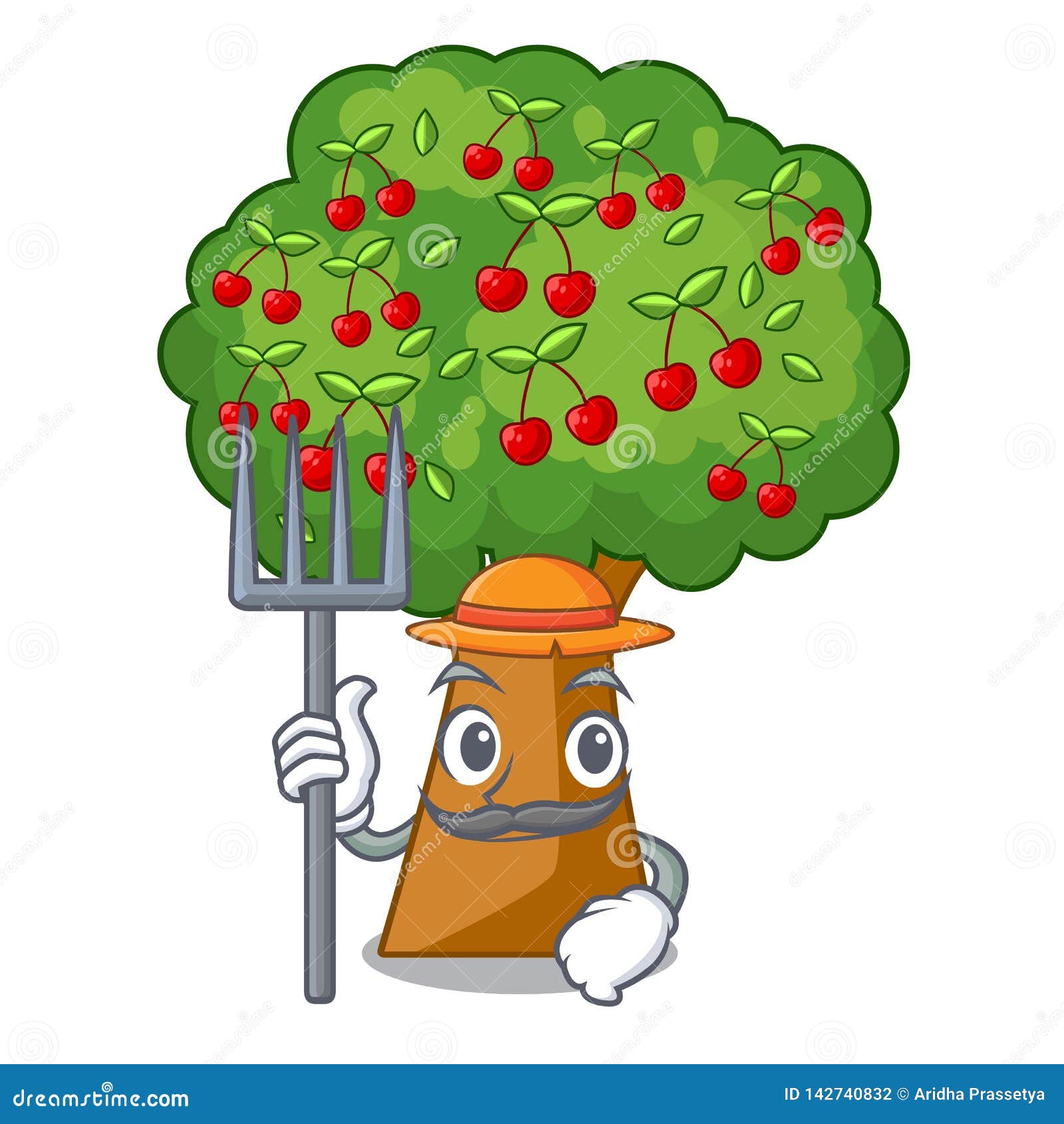 Farmer Cherry Tree in the Cartoon Shape Stock Vector - Illustration of ...