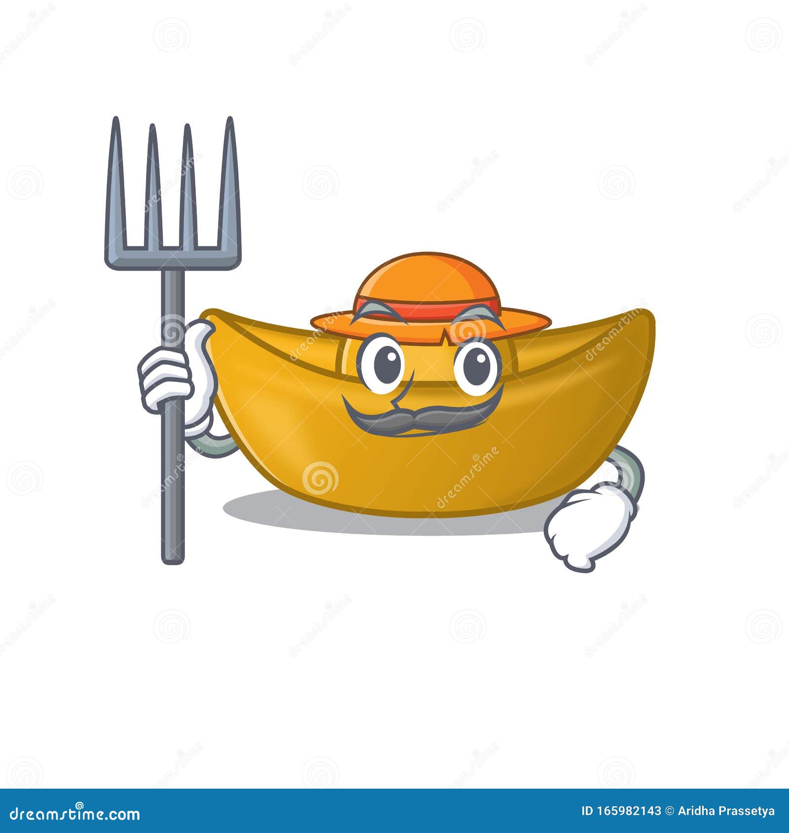 Farmer Chinese Ingot Cartoon Character with Hat and Tools Stock Vector ...