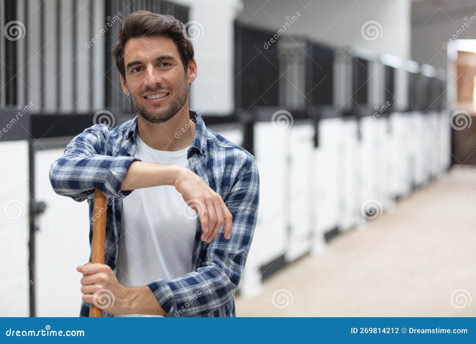 Farmer Cleaning Modern Stable Stock Photo - Image of bovine, person ...