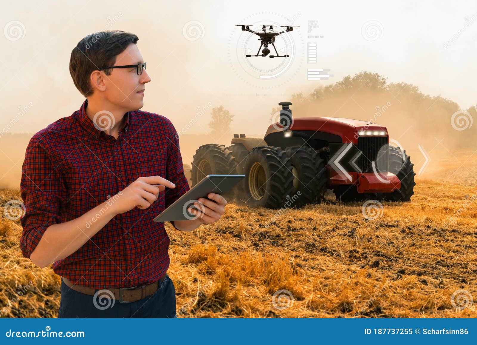 Farmer Controls an Autonomous Tractor Stock Image - Image of technology ...