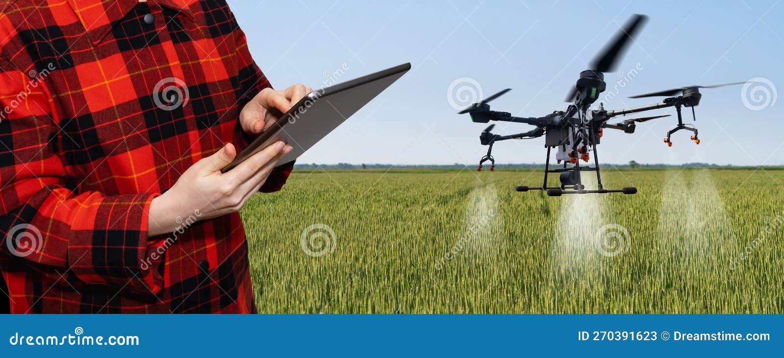 Farmer Controls Drone with a Tablet. Stock Image - Image of control ...