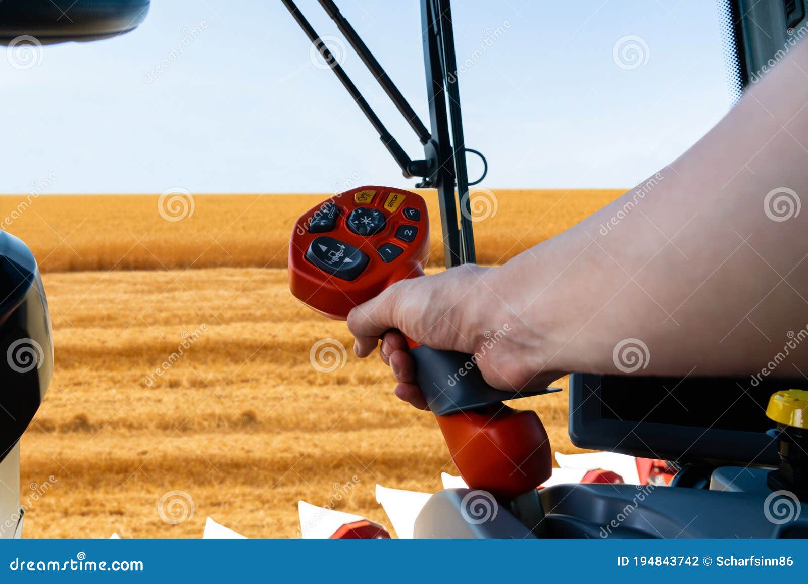 Farmer controls harvester stock photo. Image of farm - 194843742
