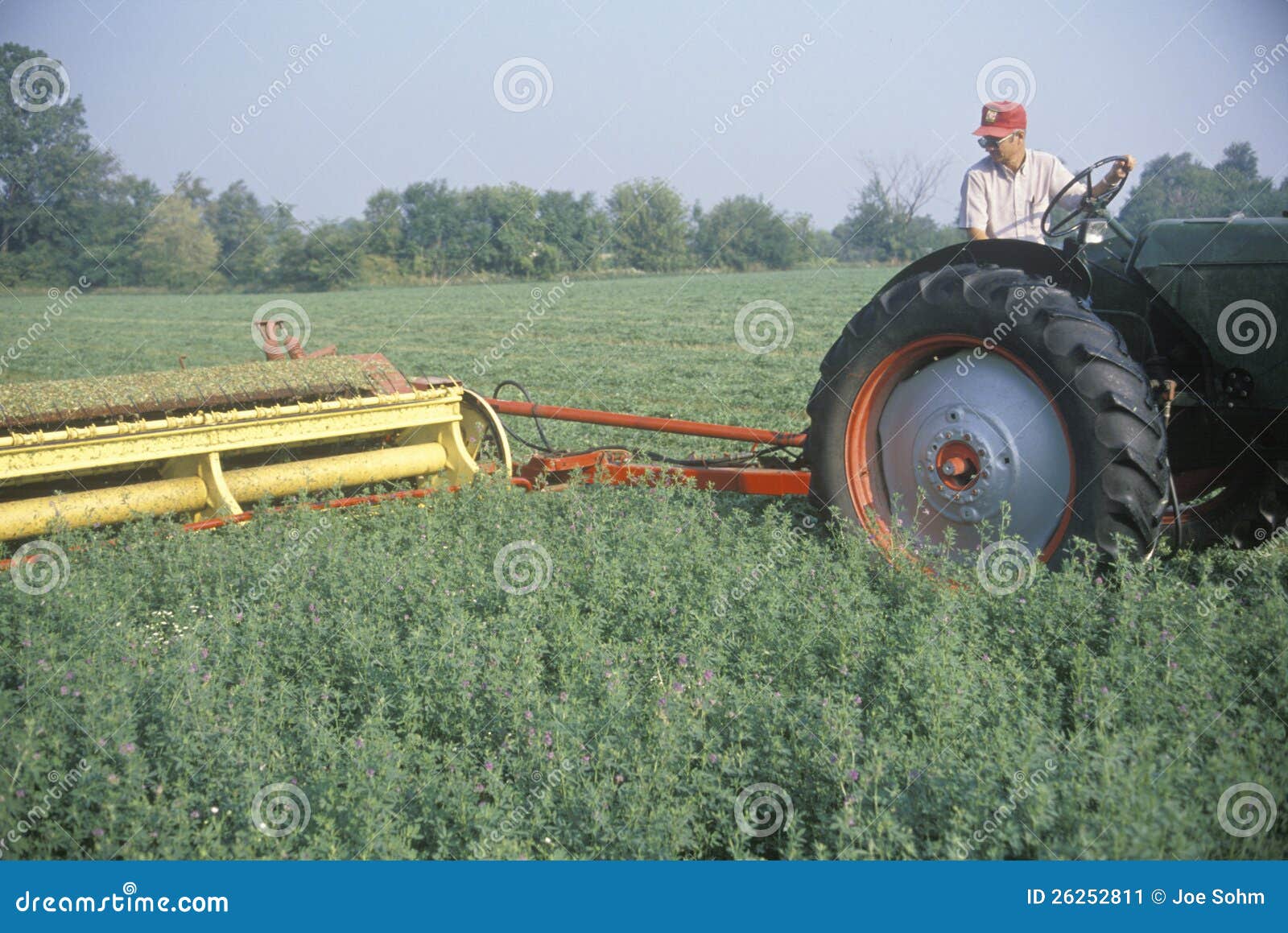Farmer cutting hay field editorial photo. Image of bend - 26252811