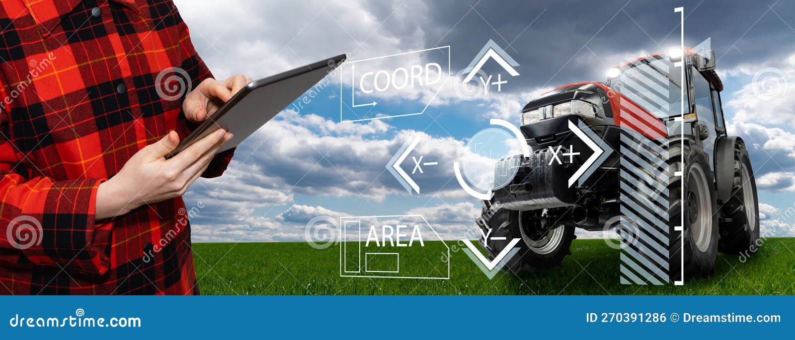 Farmer with Digital Tablet Controls an Autonomous Tractor Stock Photo ...