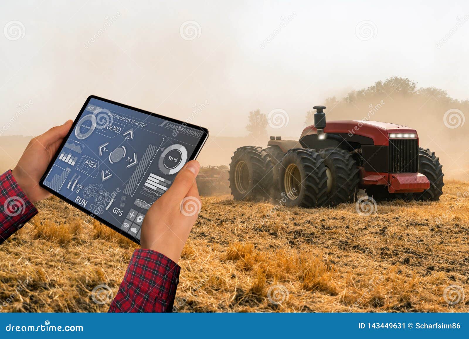 Farmer Controls an Autonomous Tractor Stock Image - Image of robotic ...