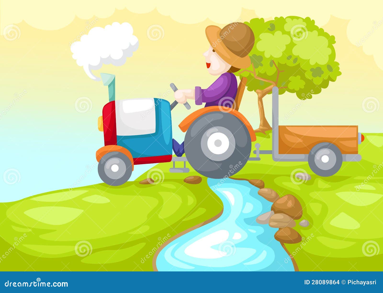 Farmer Driving Vintage Tractor Cartoon Vector Illustration ...