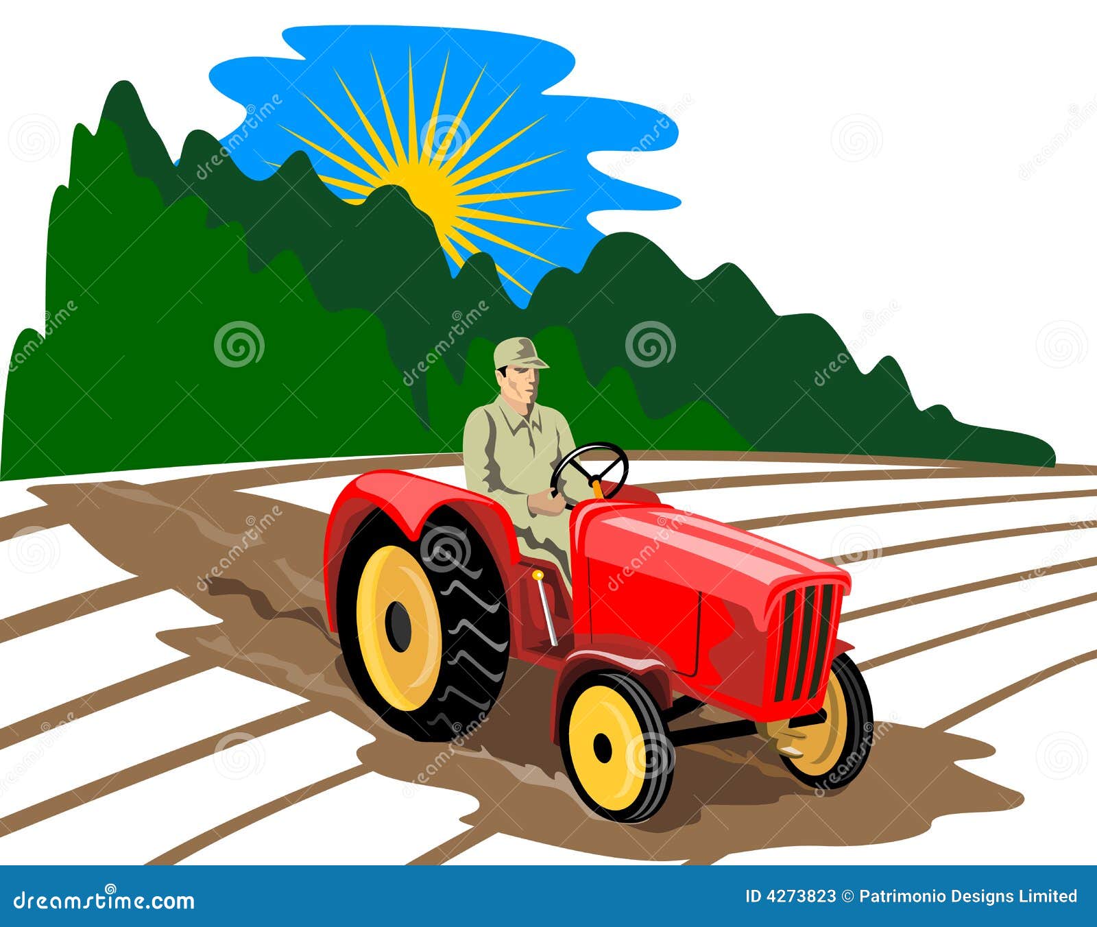 Farmer driving his tractor stock illustration. Illustration of plow ...