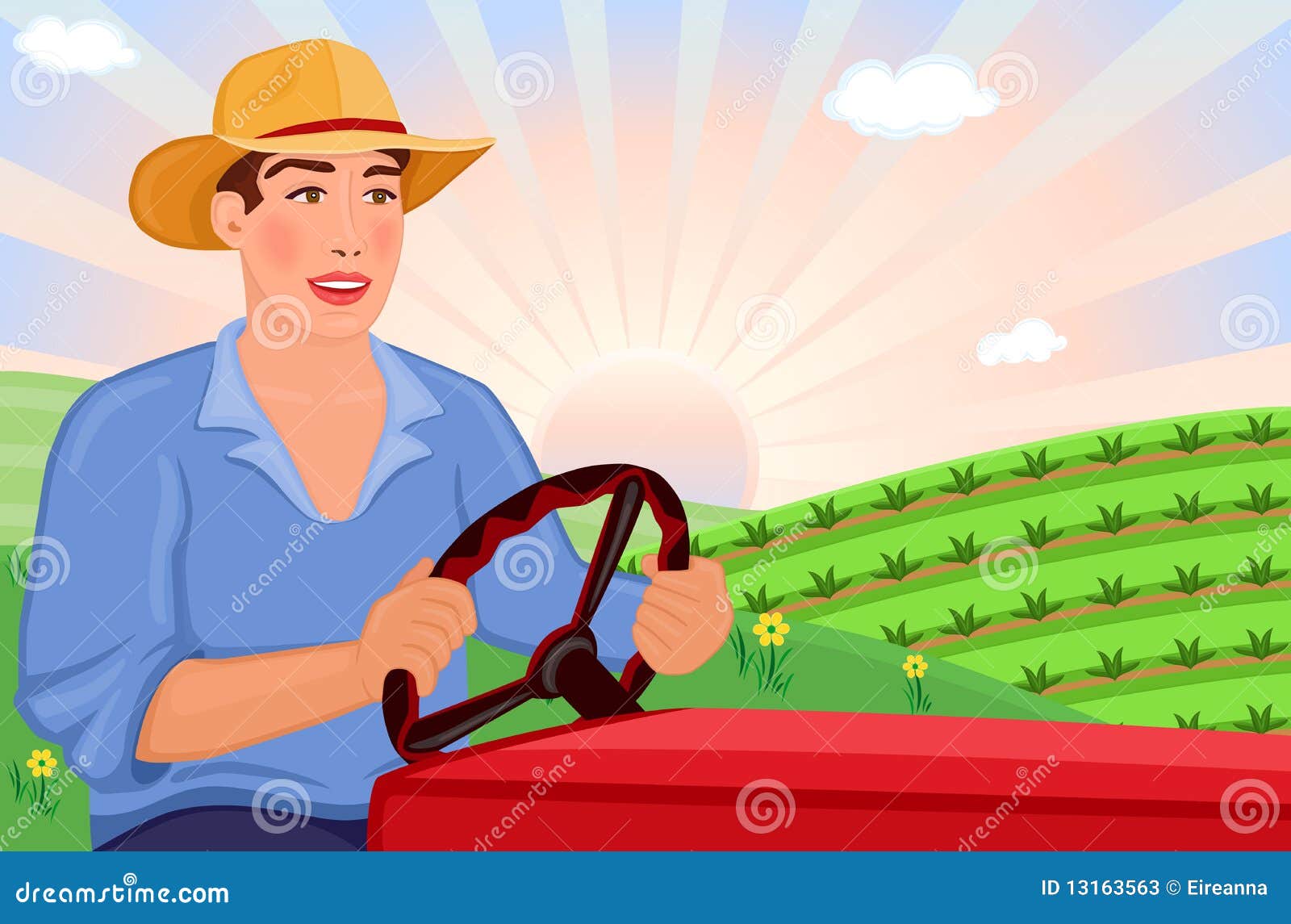 Farmer Driving Vintage Tractor Cartoon Vector Illustration ...