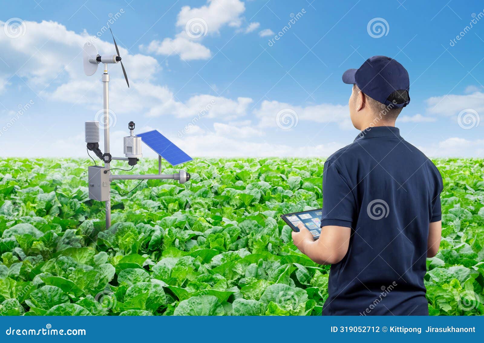 Farmer or Engineer Work with Weather Station Stock Photo - Image of ...