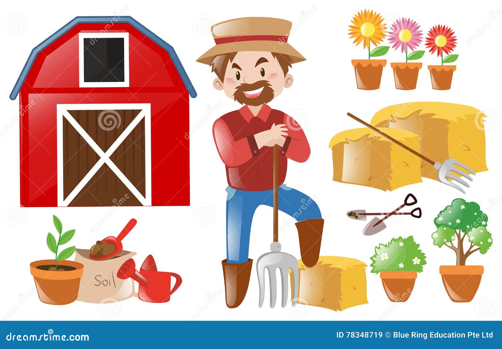 Farmer and Farming Elements Stock Vector - Illustration of clip ...