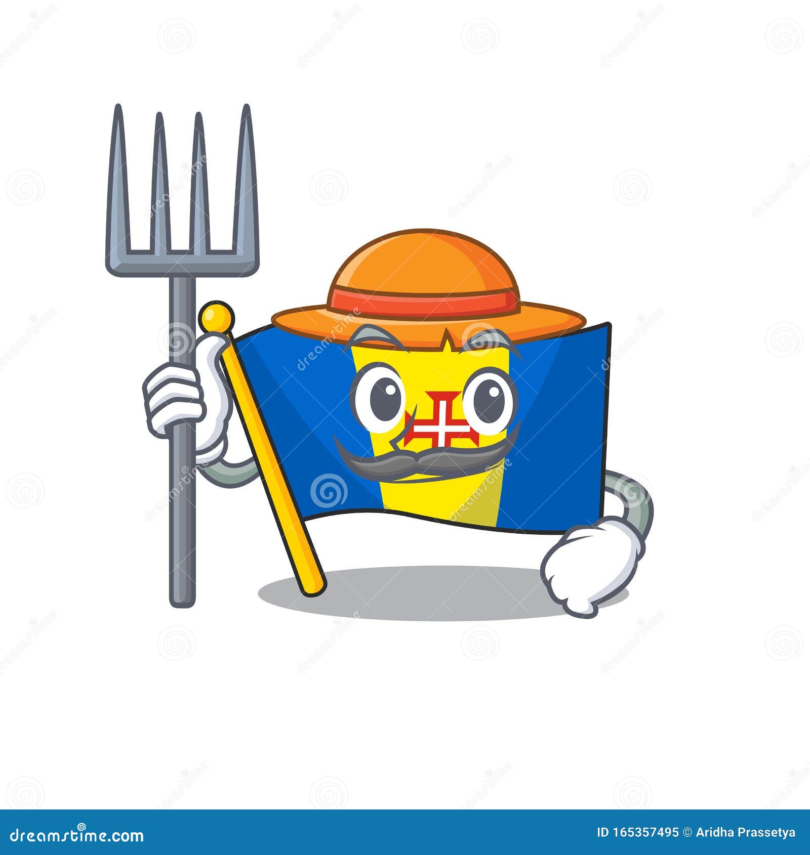 Farmer Flag Madeira Cartoon Character with Hat and Tools Stock Vector ...