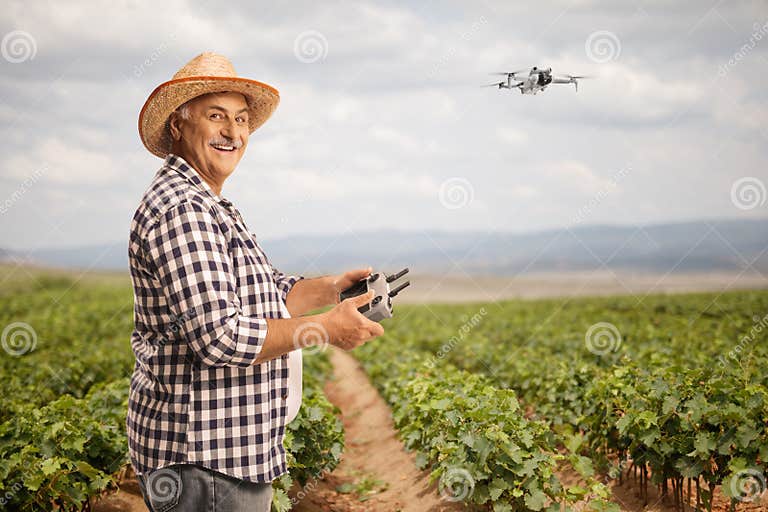 Farmer Flying a Drone on a Vineyard Stock Image - Image of male ...