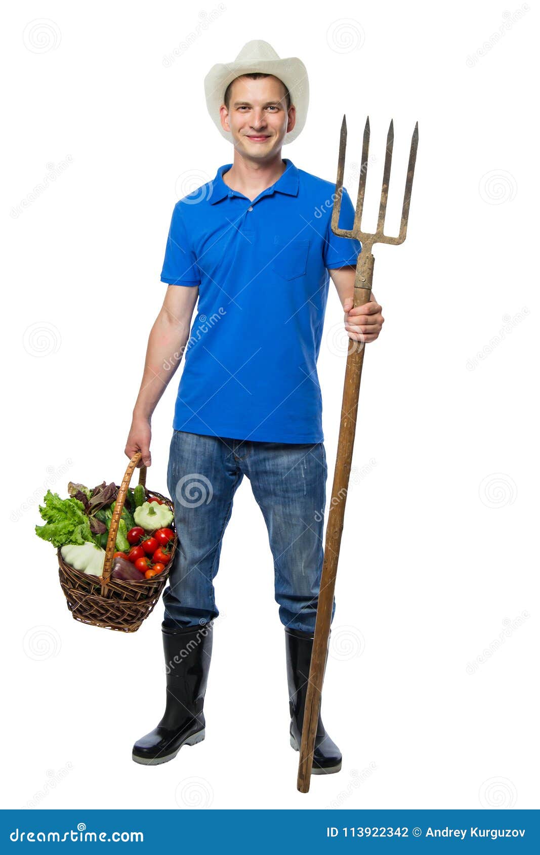 Farmer with Forks Collected Fresh Vegetables Stock Photo - Image of ...