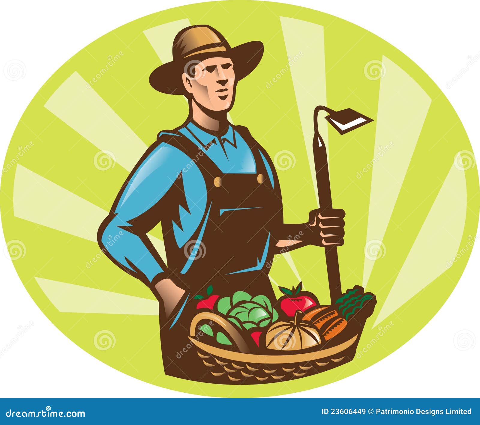 Farmer Garden Hoe Basket Crop Harvest Stock Vector - Illustration of ...
