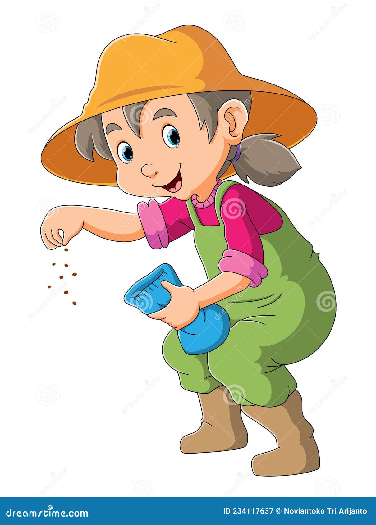 The Farmer Girl is Sowing a Seed Stock Vector - Illustration of ...