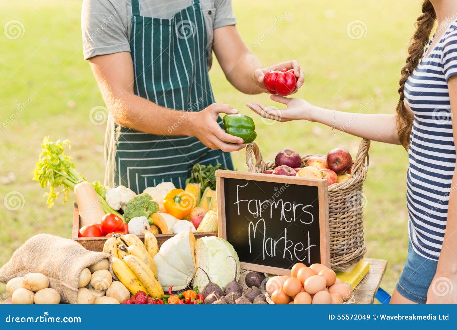 Farmer Giving Pepper To Customer Stock Image - Image of grass, green ...