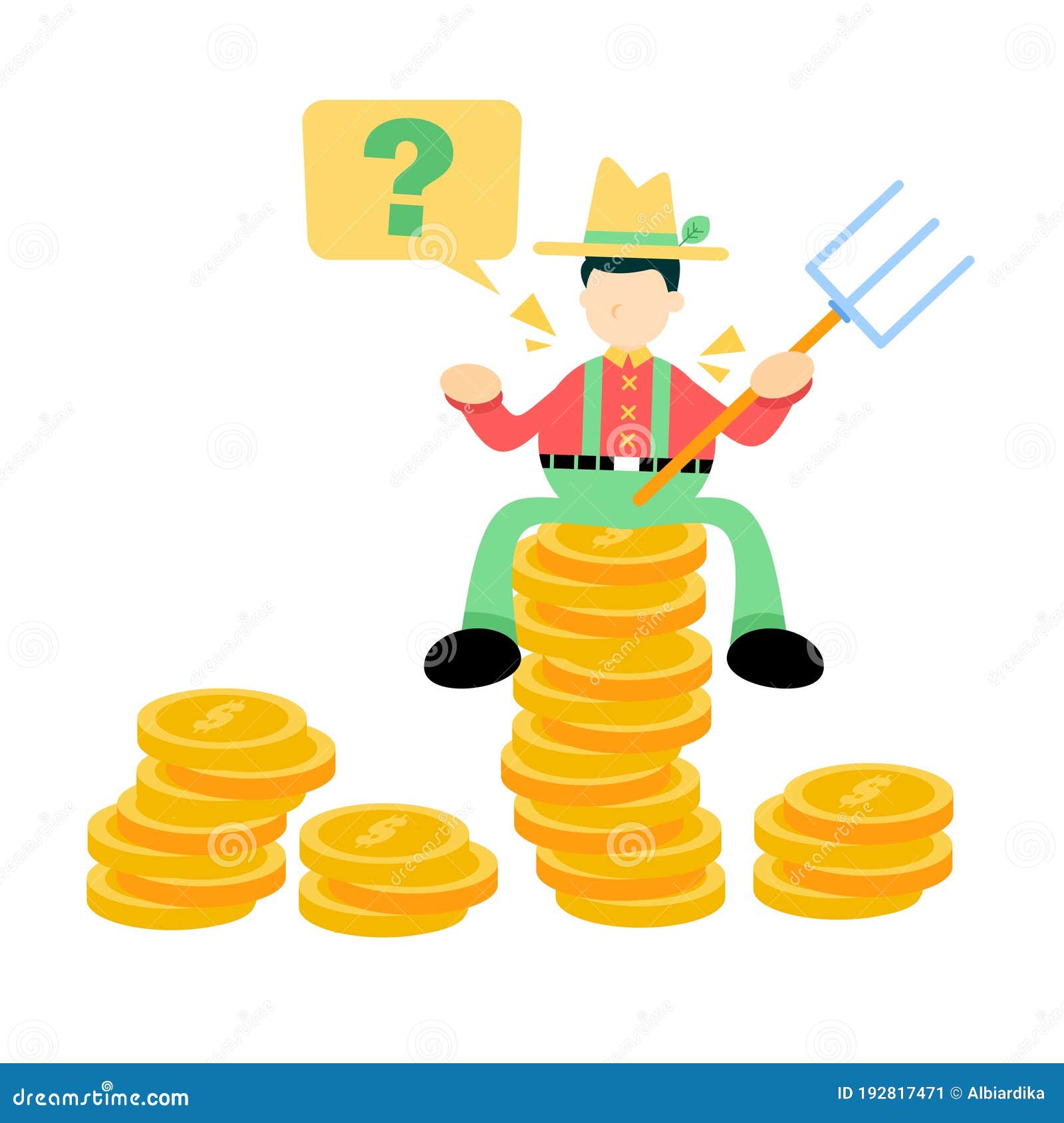 Farmer Man and Gold Coin Money Dollar Cartoon Doodle Flat Design Vector ...