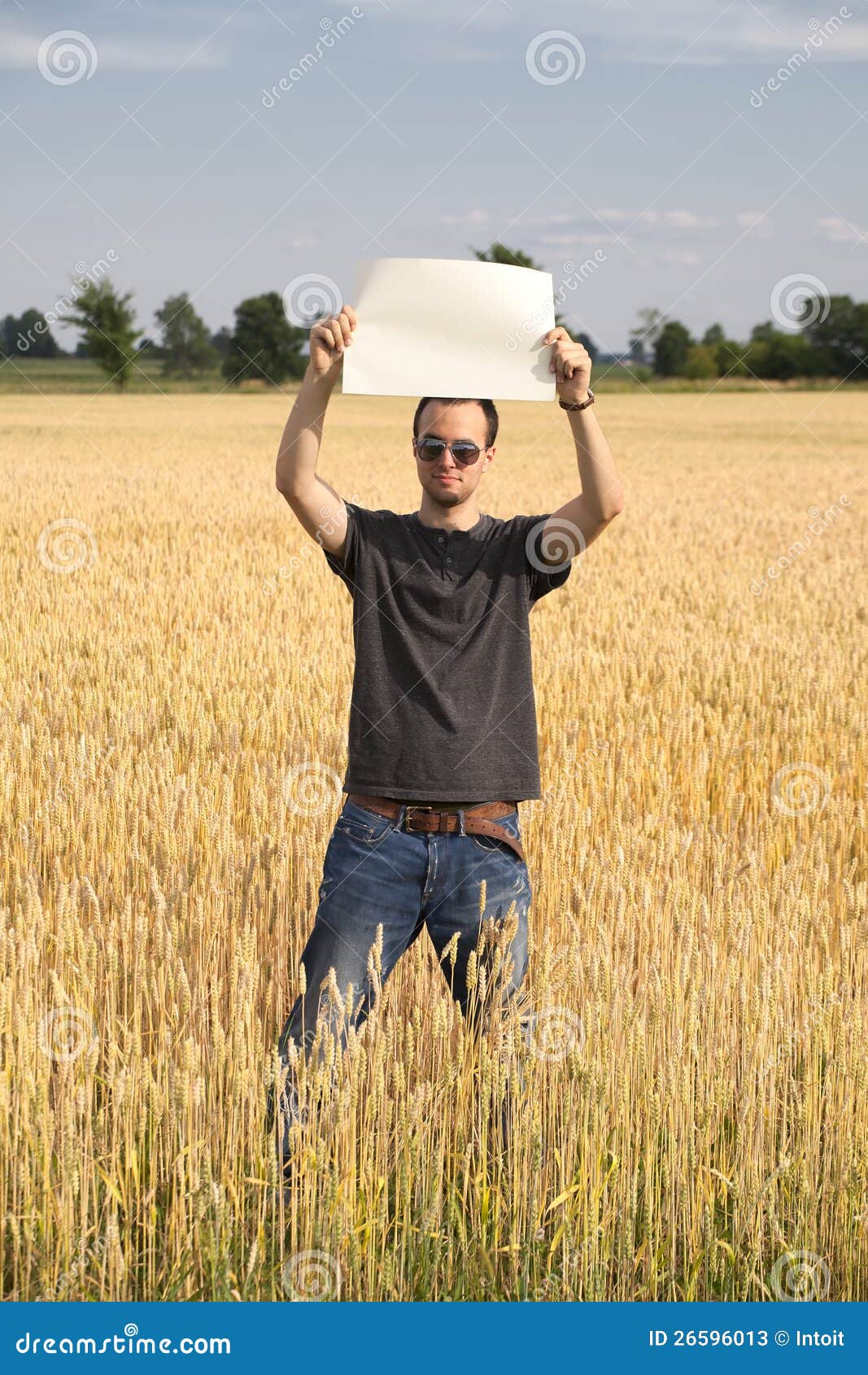 Farmer Guy in Wheatfield Holding Blank Sign Stock Image - Image of ...