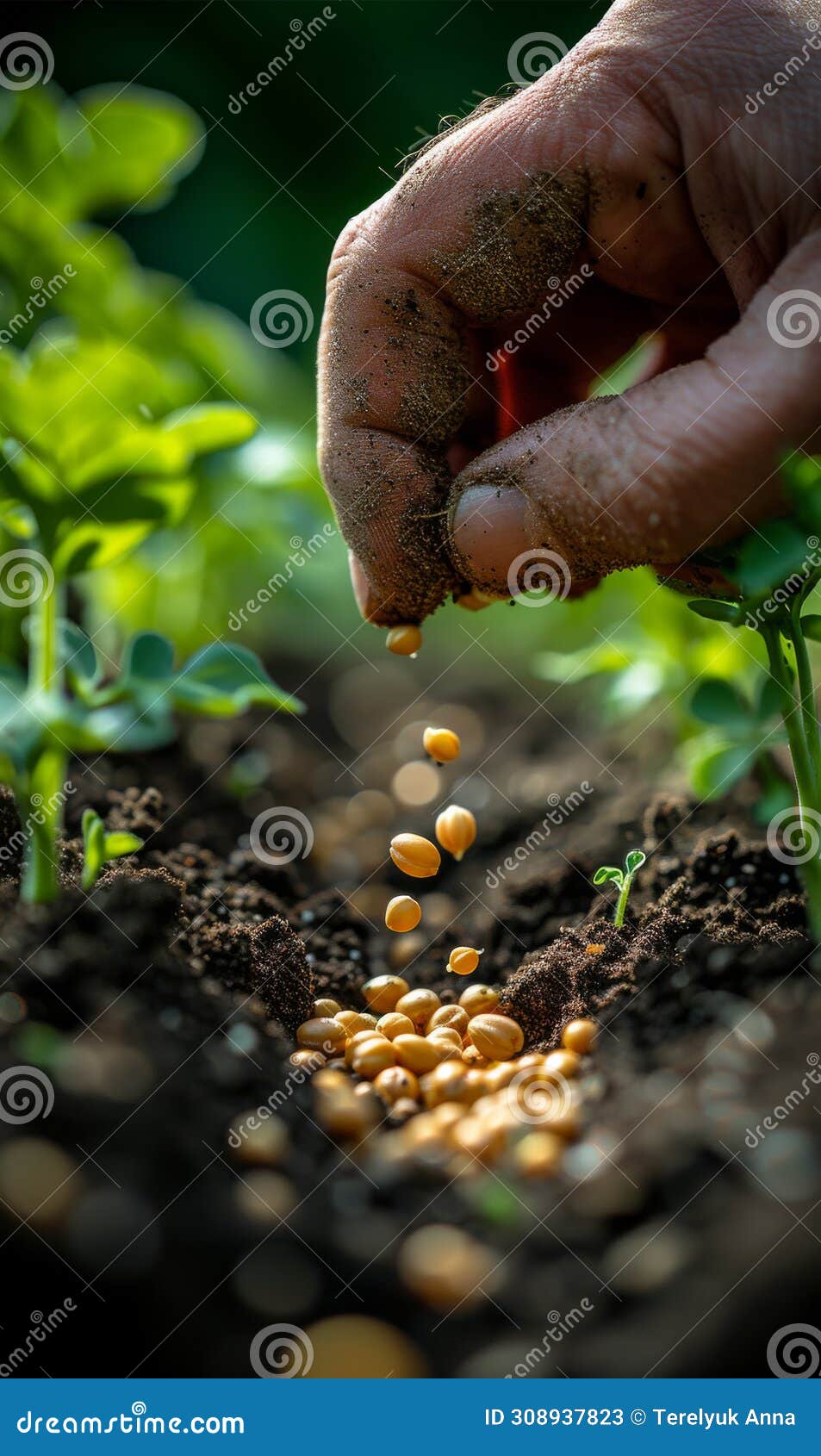 Farmer Hand Planting Soybean Seed in the Vegetable Garden Stock Image ...