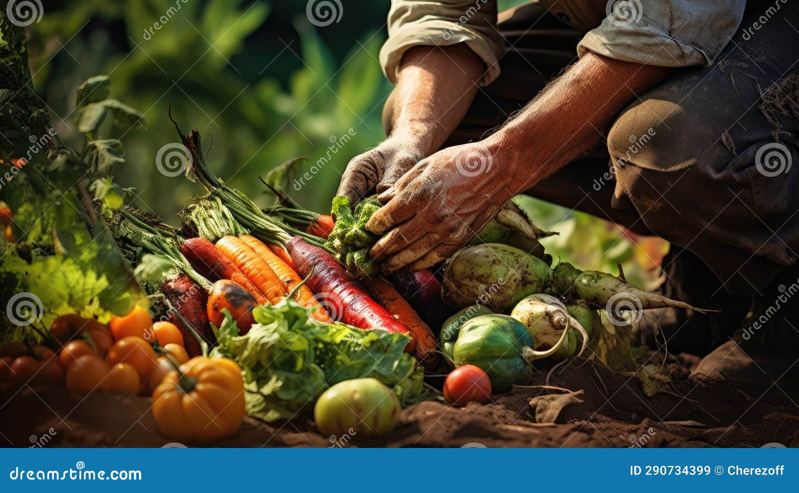 A Farmer Harvests a Fresh Crop of Vegetables Stock Image - Image of ...
