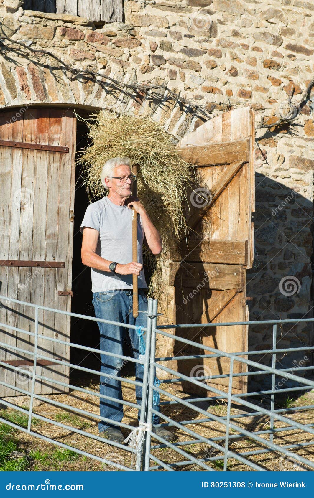 Farmer with hay stock photo. Image of older, building - 80251308