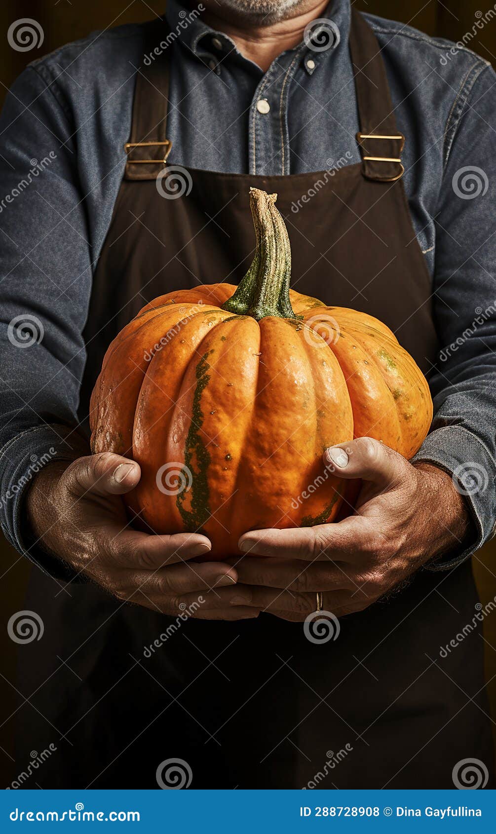 A Farmer Holding a Large Pumpkin, Front View Stock Illustration ...