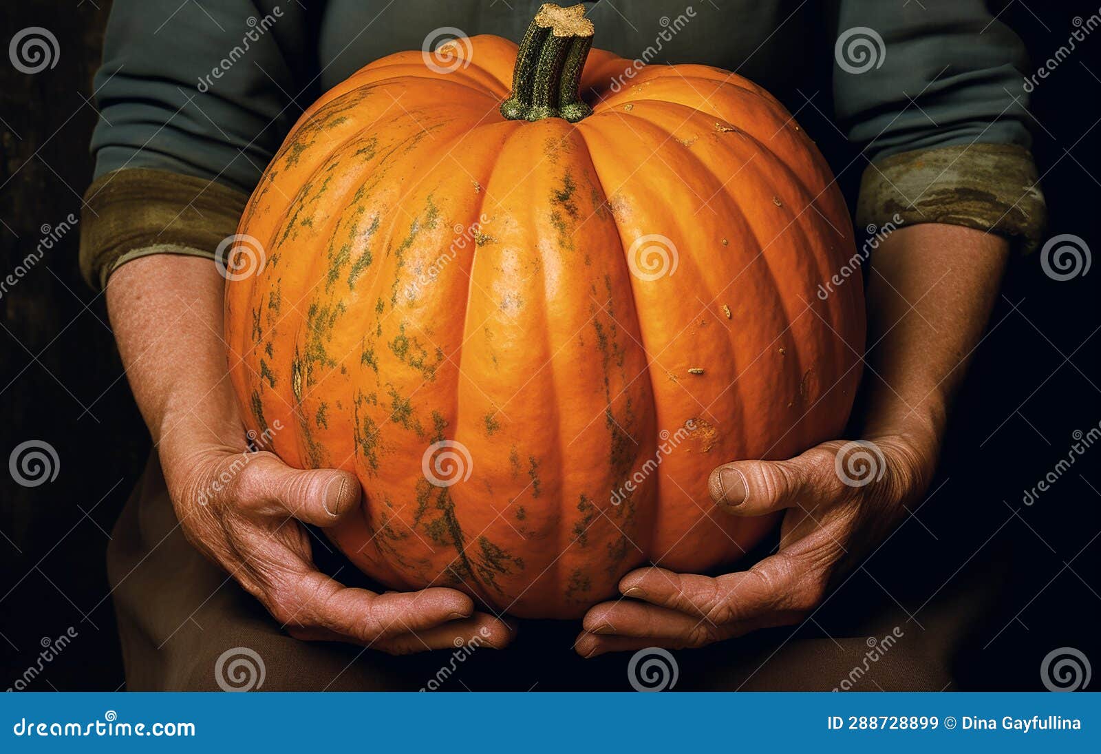 A Farmer Holding a Large Pumpkin, Front View Stock Illustration ...